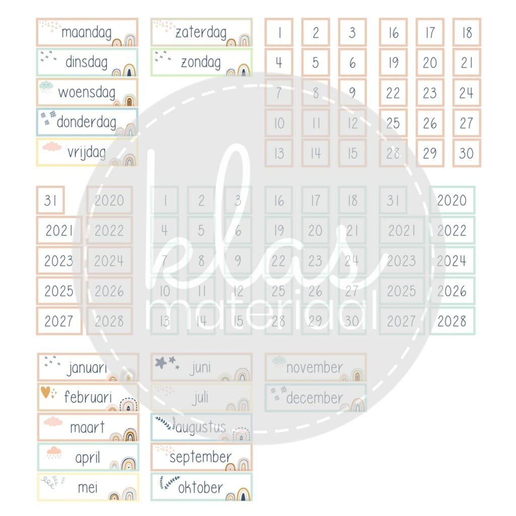 Kalender - thema regenbogen · Klasmateriaal